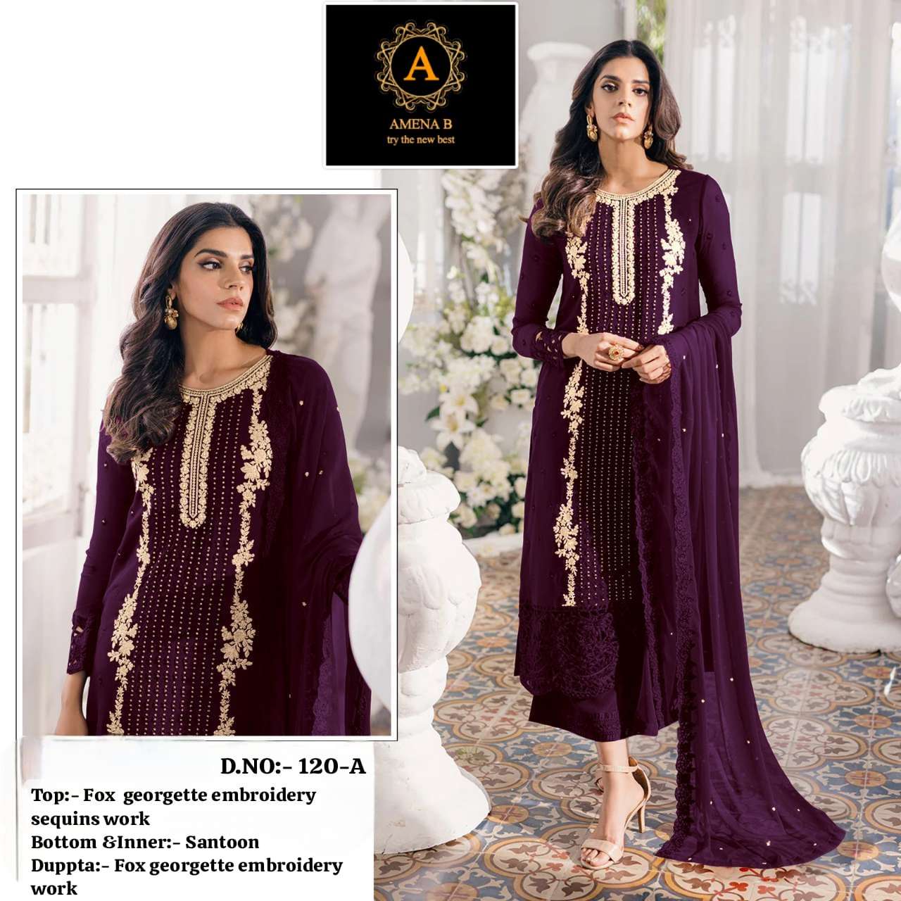 AMENA 120 A AND B SEMI STICHED PAKISTANI SALWAR SUITS