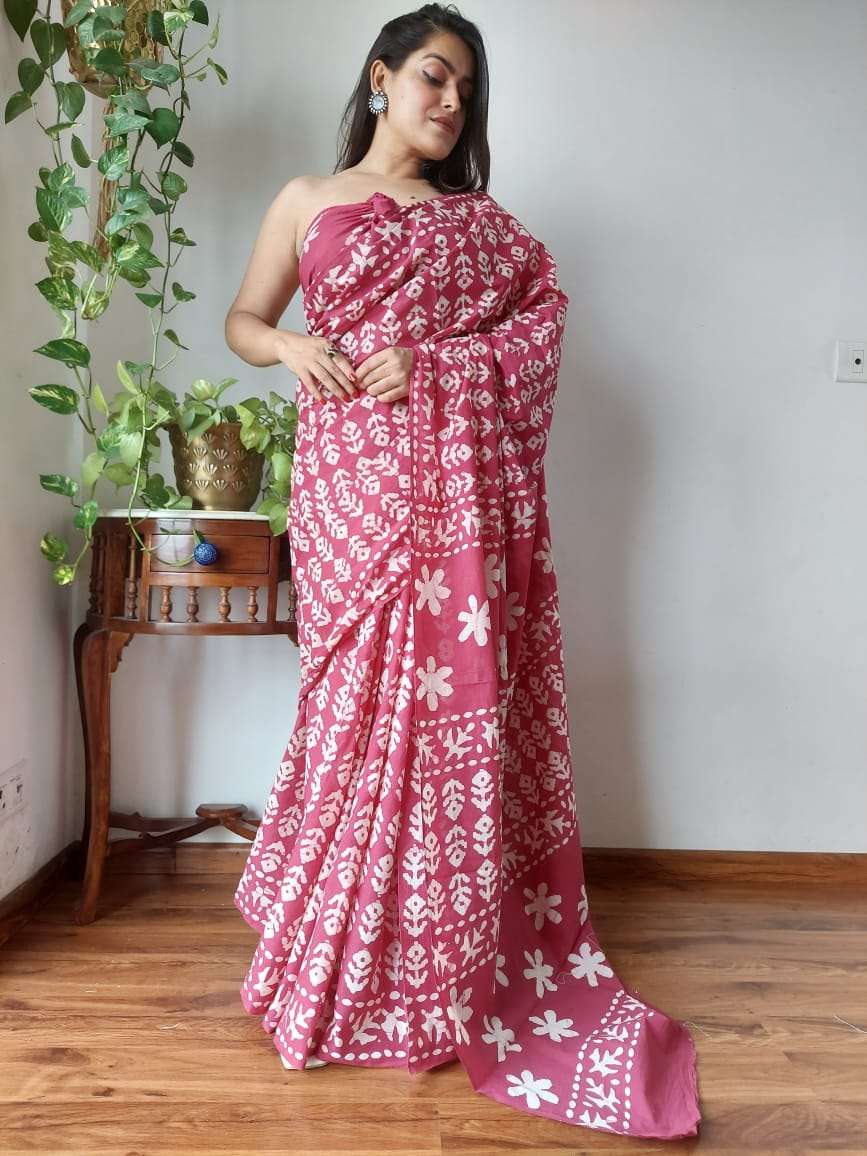 Shri Balaji Emporium 6392B Hand Block Printed Pure Cotton Mul Mul Saree