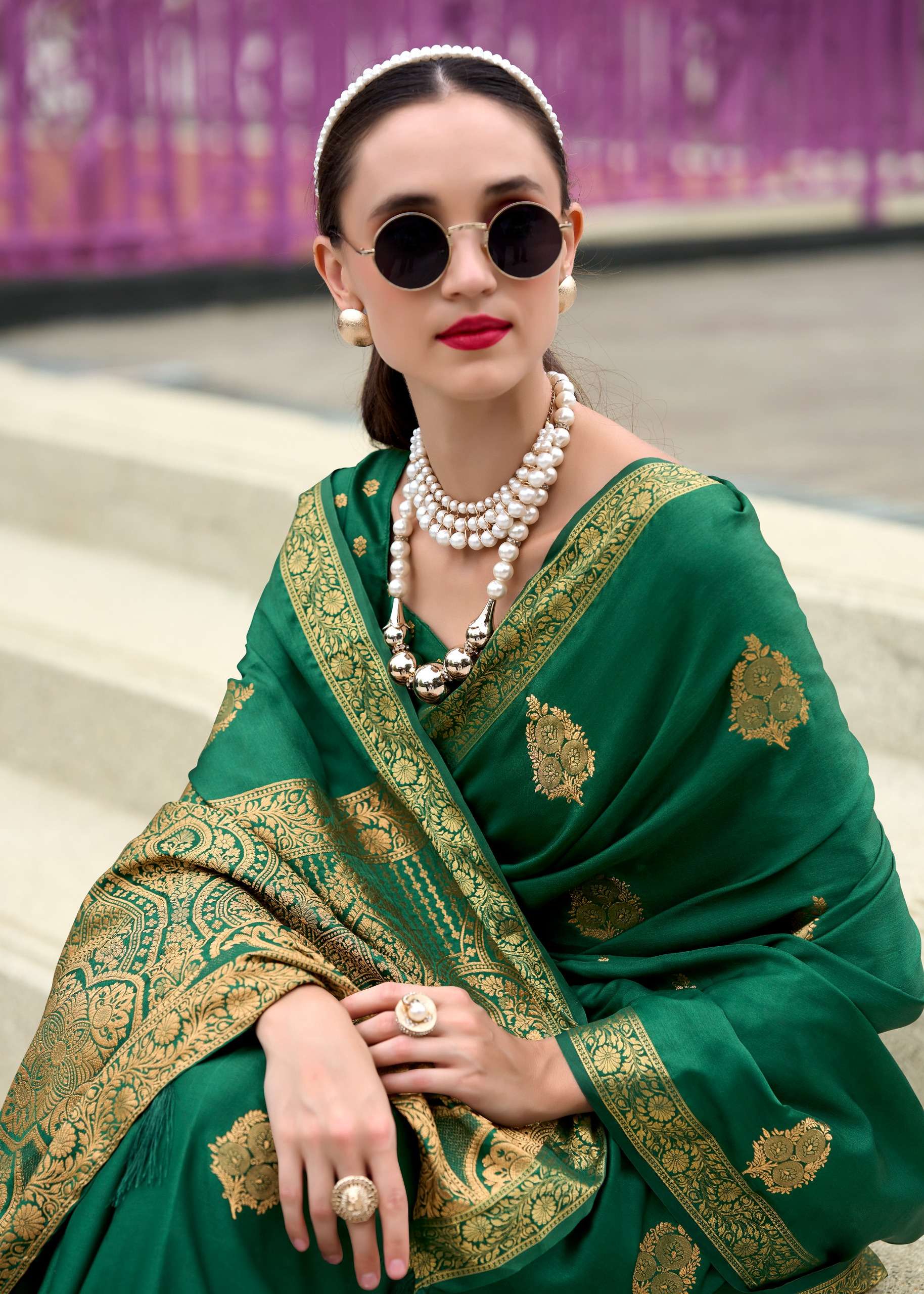 RajPath 8163 Honey Bee Handwoven Designer Pure Satin Saree