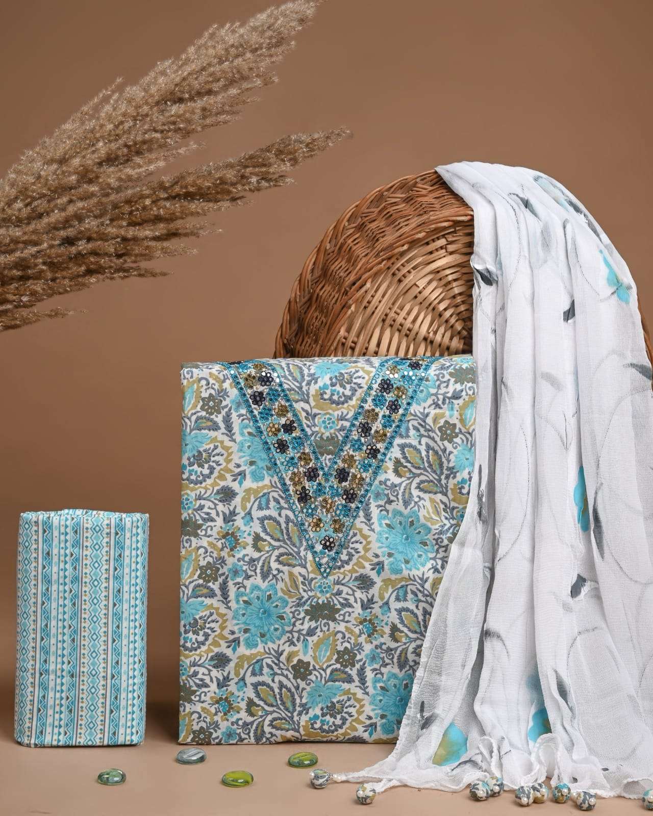 Shri Balaji Emporium 7531A Pure Cotton Unstitched Suit with Zari Gotapatti Work