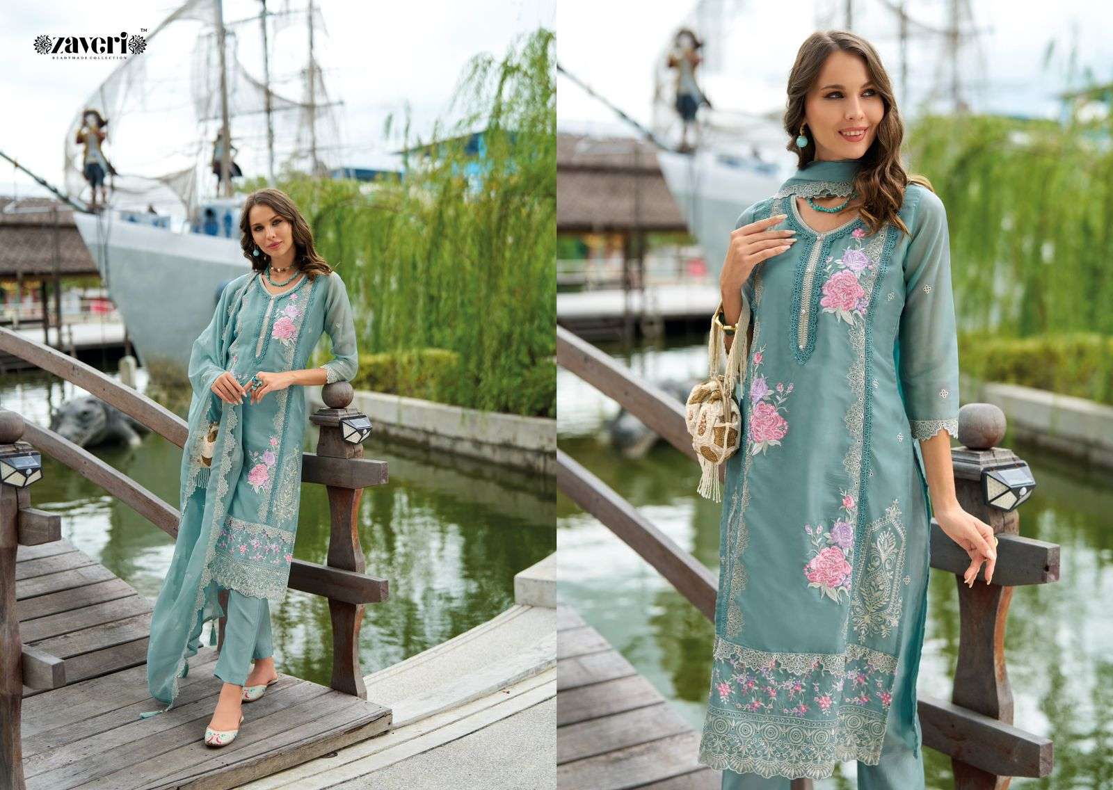 Zaveri AANCHAL Soft Organza Suit with Emboidery Work & Moti Work