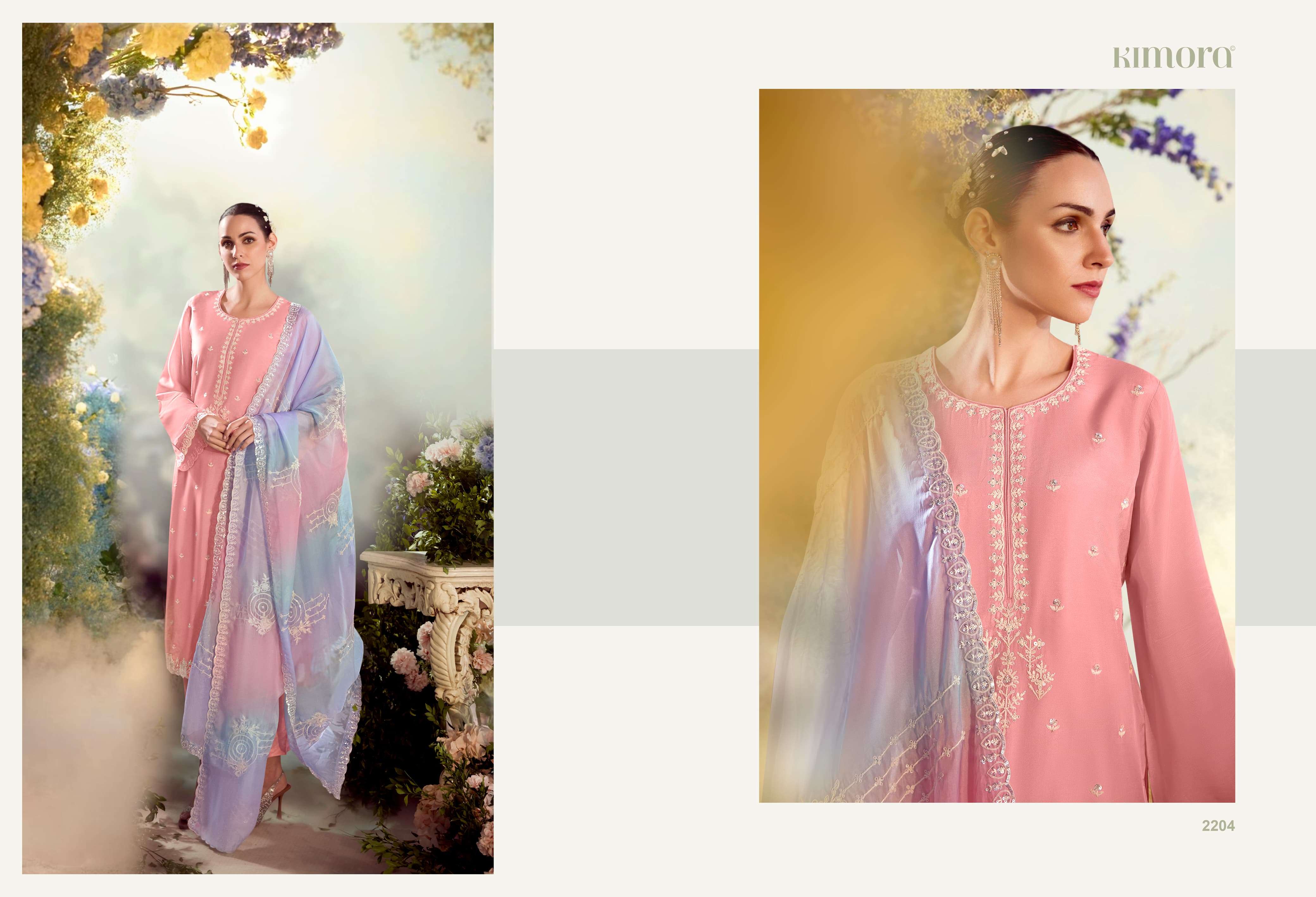 KIMORA DASTOOR INDIAN WOMEN EMBROIDERY BORDER DESIGNER MODALE SILK SUIT
