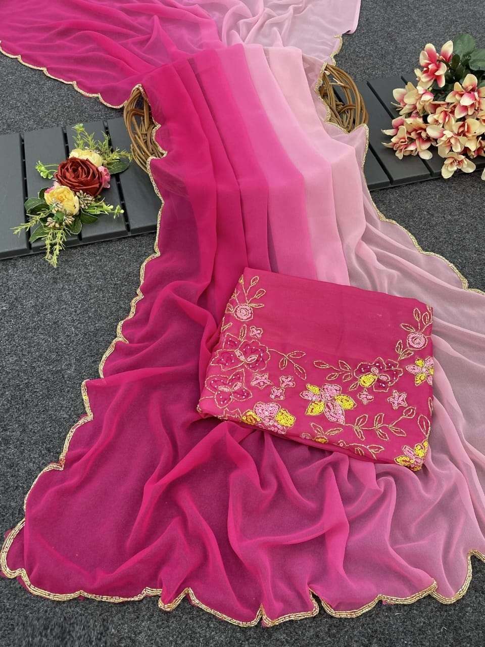 Shri Balaji Emporium 8471 Soft Georgette Saree With Beautiful Khatali Work