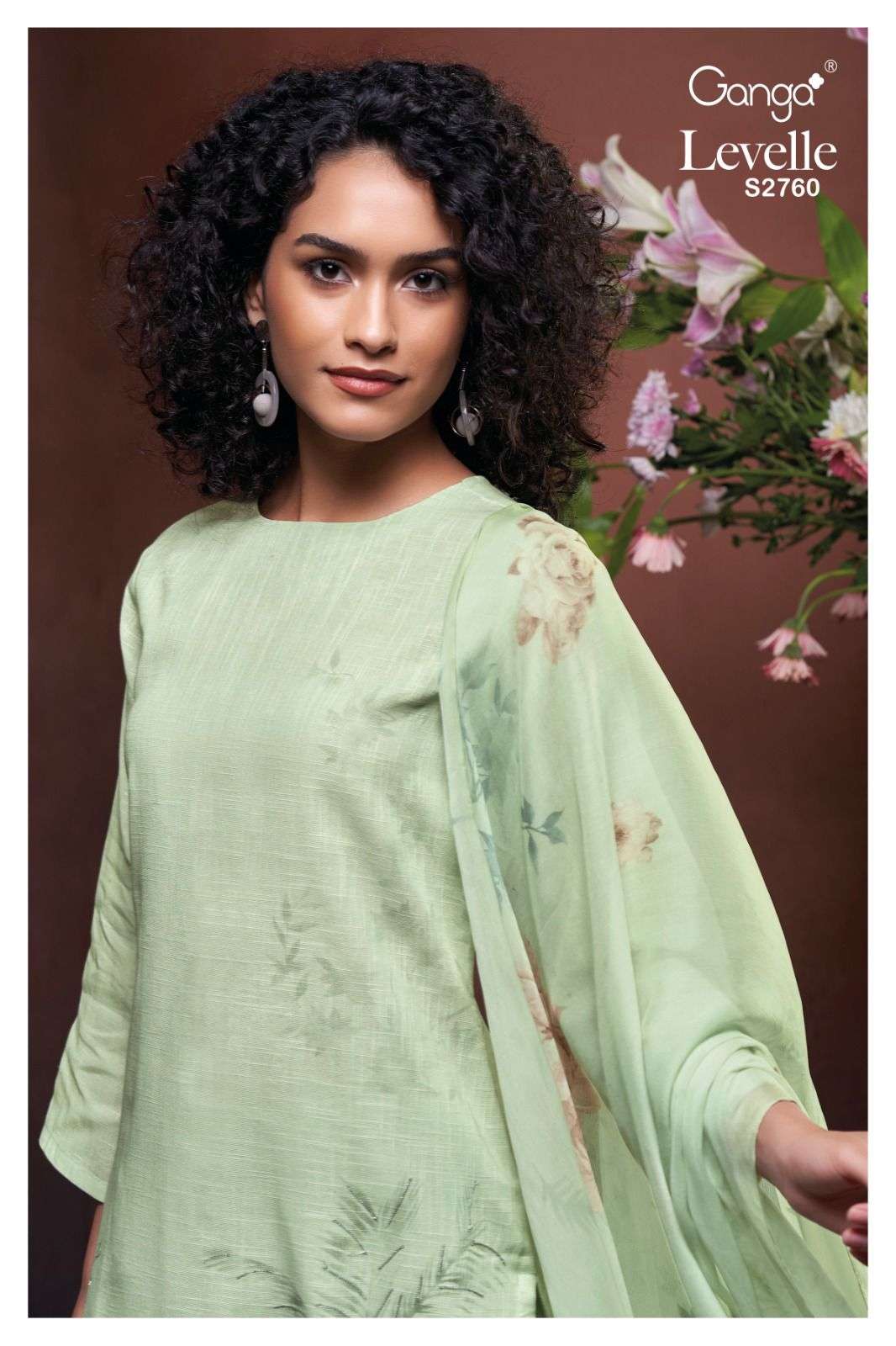 GANGA LEVELLE S2760 PREMIUM COTTON LINEN HAND EMBROIDERED SUIT