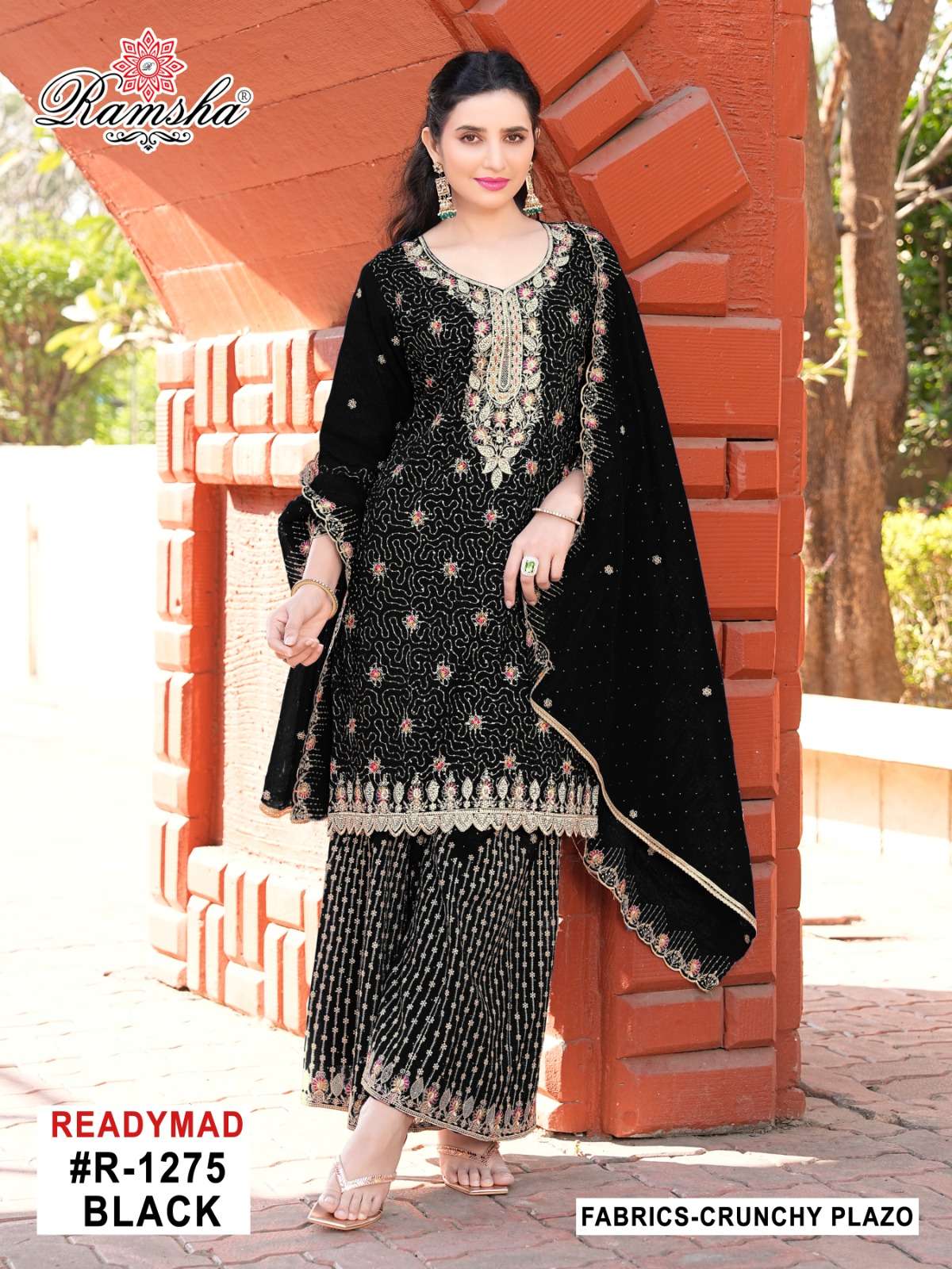 RAMSHA R 1274 Black & White Ready to Wear Crunchy Fabric Pakistani Suit