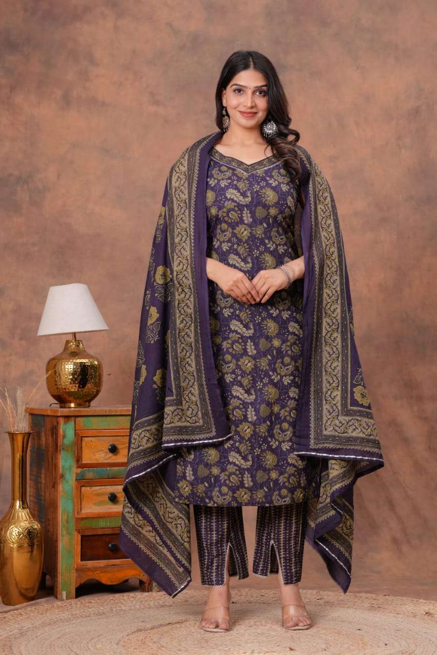Shri Balaji Emporium RF Ready to Wear Premium Cotton Azrakh Printed Suit