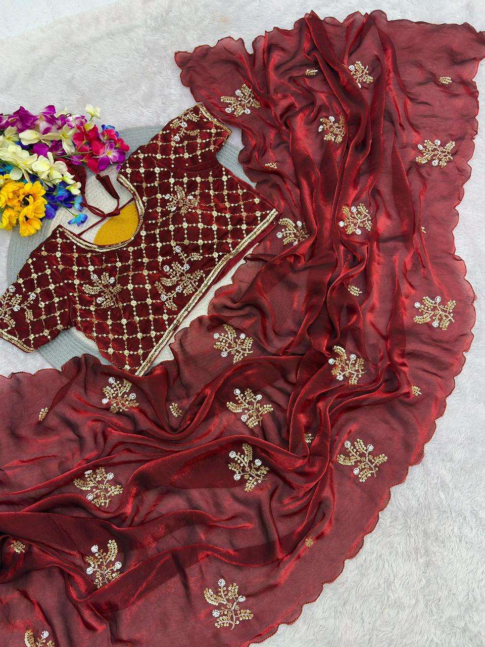 SHRI BALAJI KK FLOWER EMBROIDERED SATIN SILK PARTY WEAR SAREE FOR ...