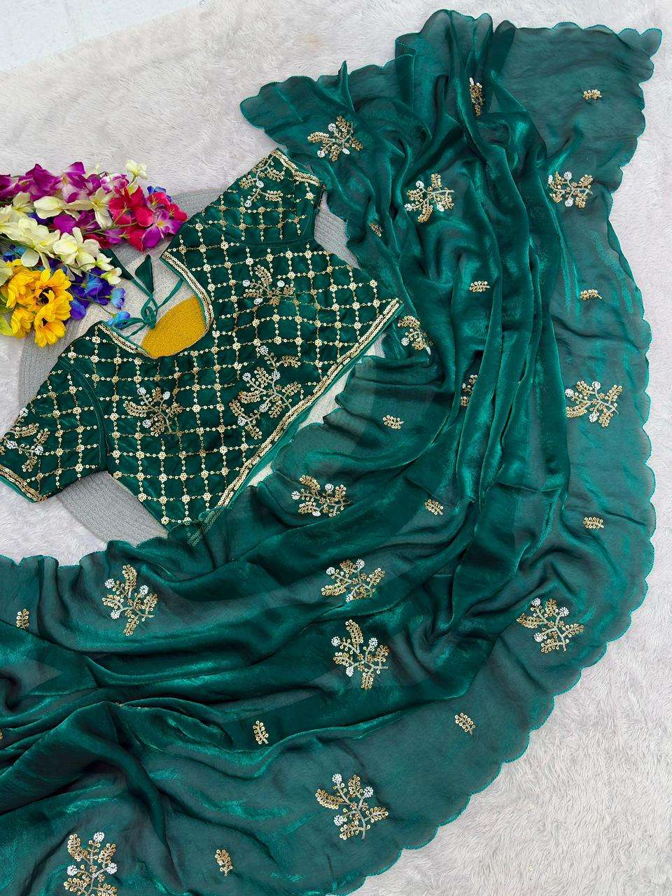 SHRI BALAJI KK FLOWER EMBROIDERED SATIN SILK PARTY WEAR SAREE FOR ...