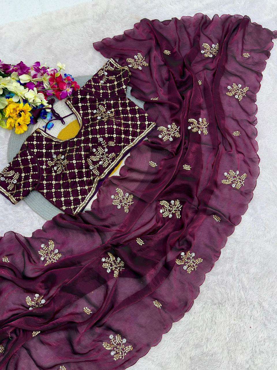 SHRI BALAJI KK FLOWER EMBROIDERED SATIN SILK PARTY WEAR SAREE FOR ...